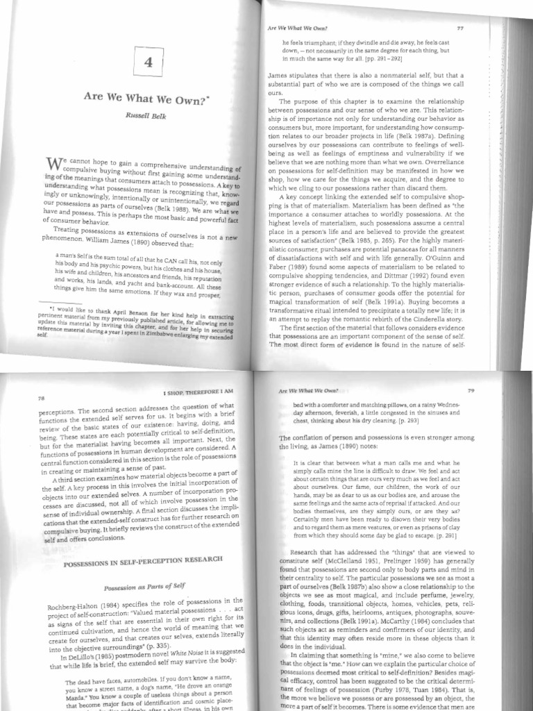 Are We What We: Russell Belk | PDF | Self | Identity (Social Science)