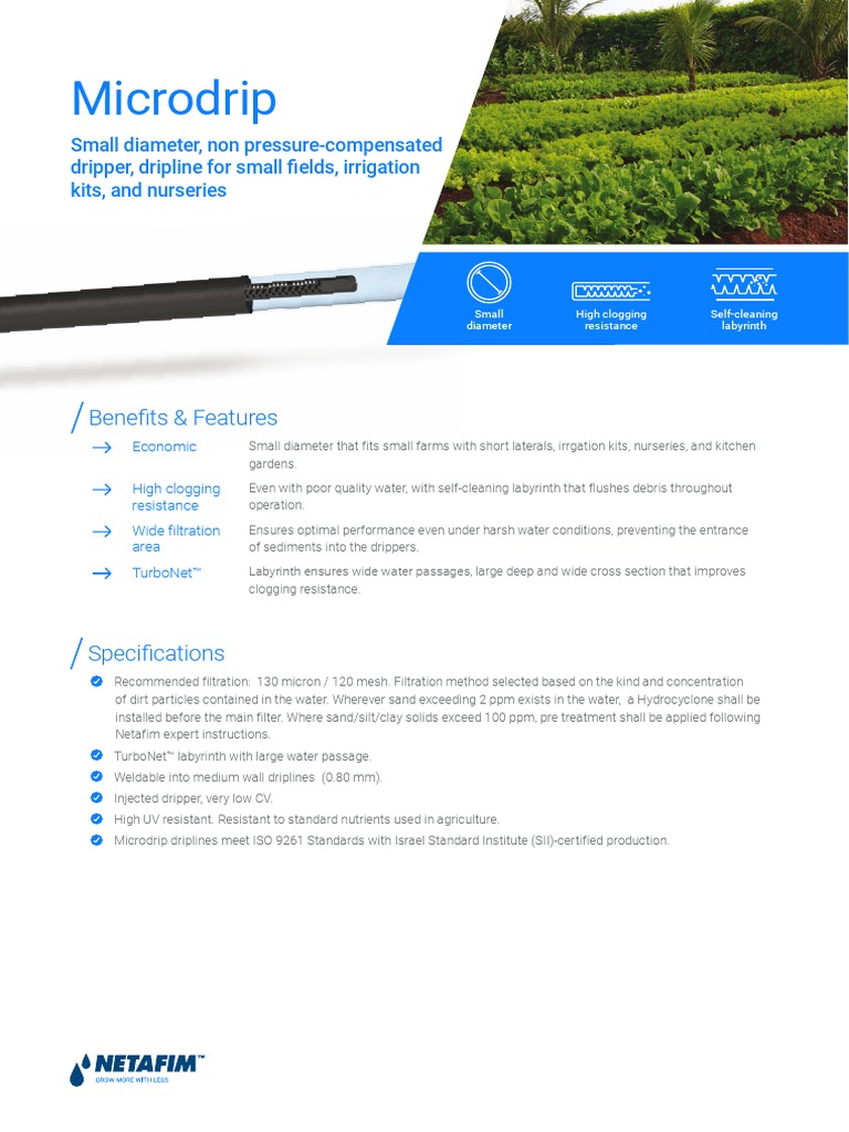 019 Microdrip Product Sheet 200610 | PDF | Filtration | Sand