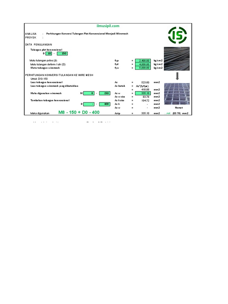 Konversi Besi Tulangan Ke Wire Mesh | PDF