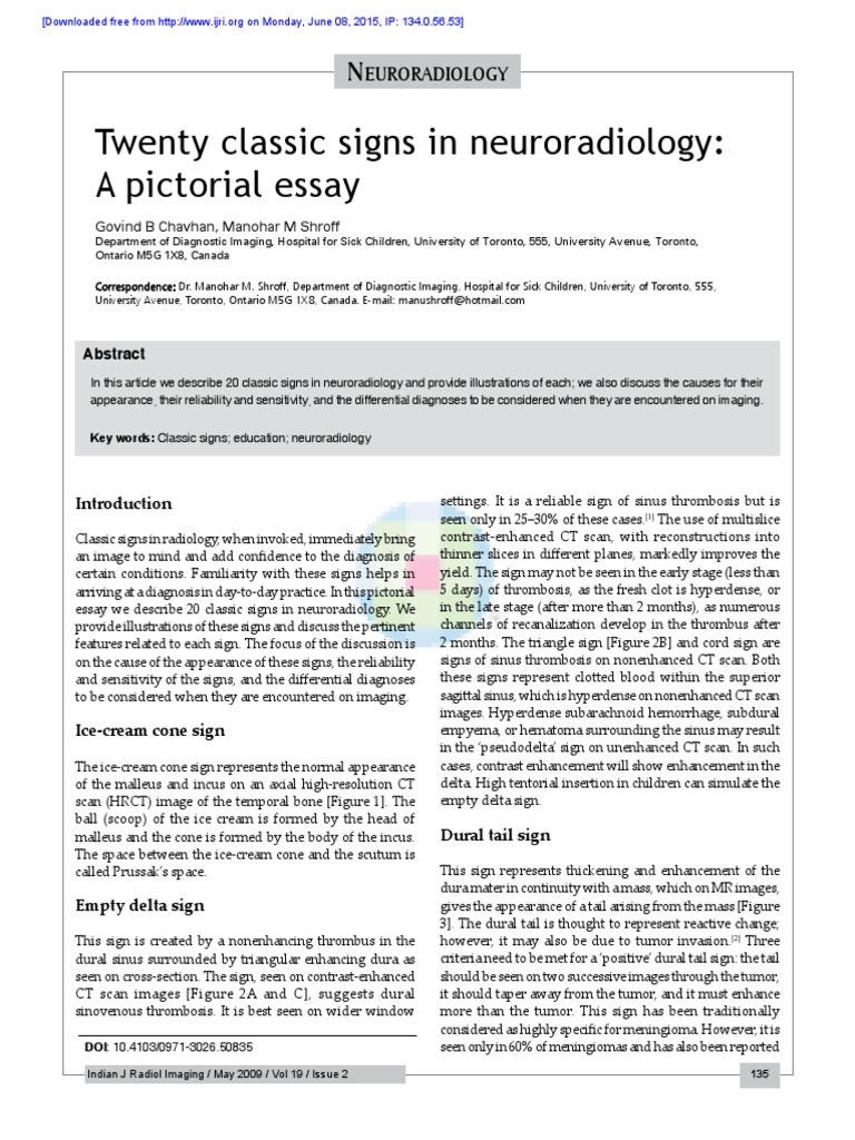 Twenty Classic Signs in Neuroradiology: A Pictorial Essay ...