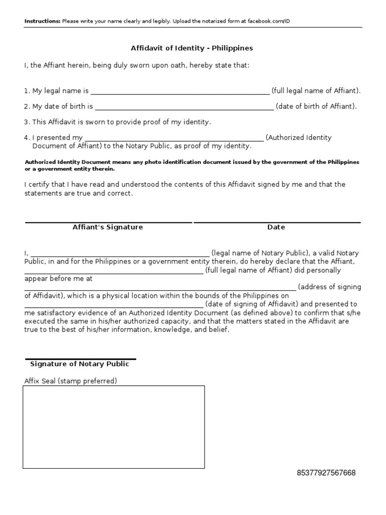 Affidavit of Identity - Philippines | PDF | Affidavit | Notary Public