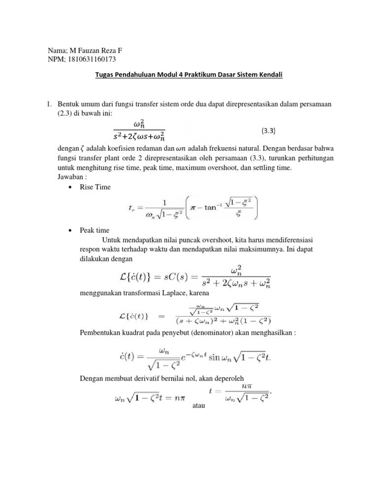 Tugas Pendahuluan Modul 4 Praktikum Dasar Sistem Kendali | PDF