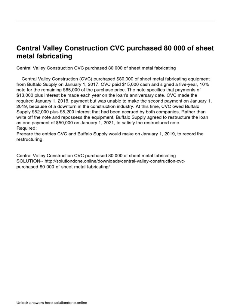 Central Valley Construction CVC Purchased 80 000 of Sheet Metal ...