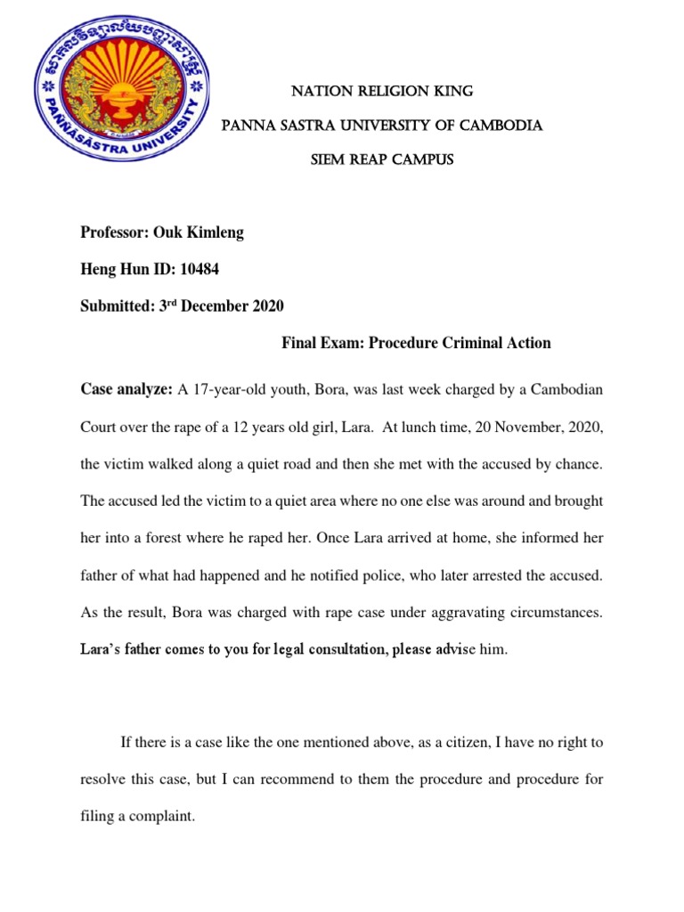 Professor: Ouk Kimleng Heng Hun ID: 10484 Submitted: 3 December 2020 Final Exam: Procedure ...