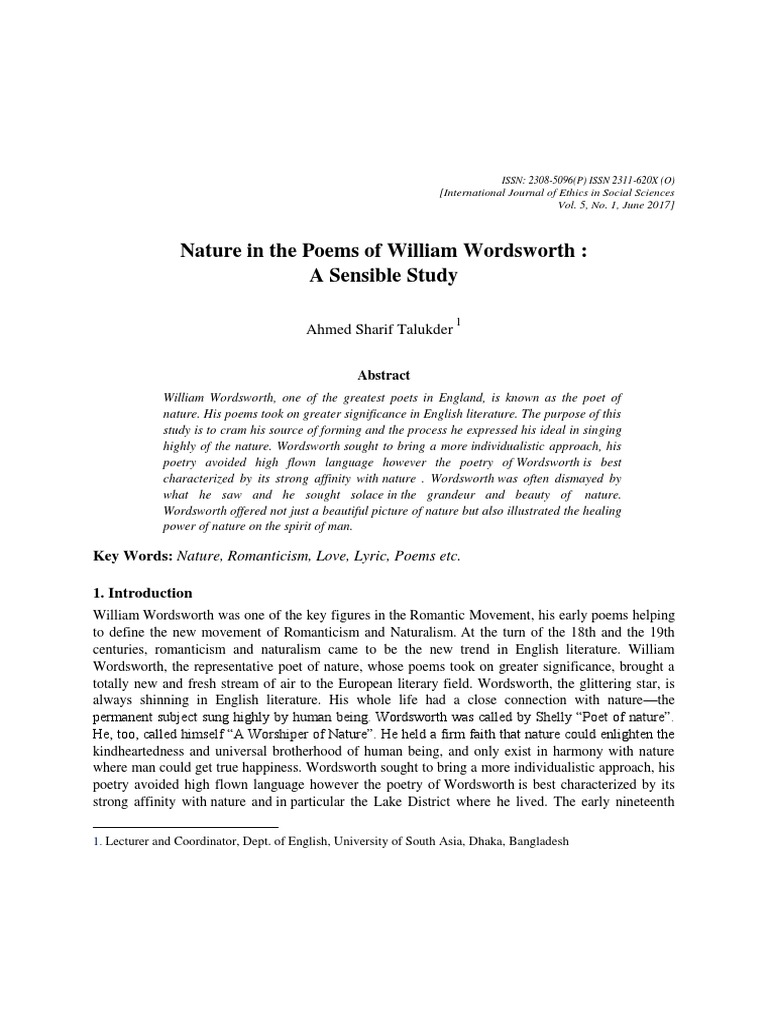 Nature in The Poems of William Wordsworth: A Sensible Study | PDF ...
