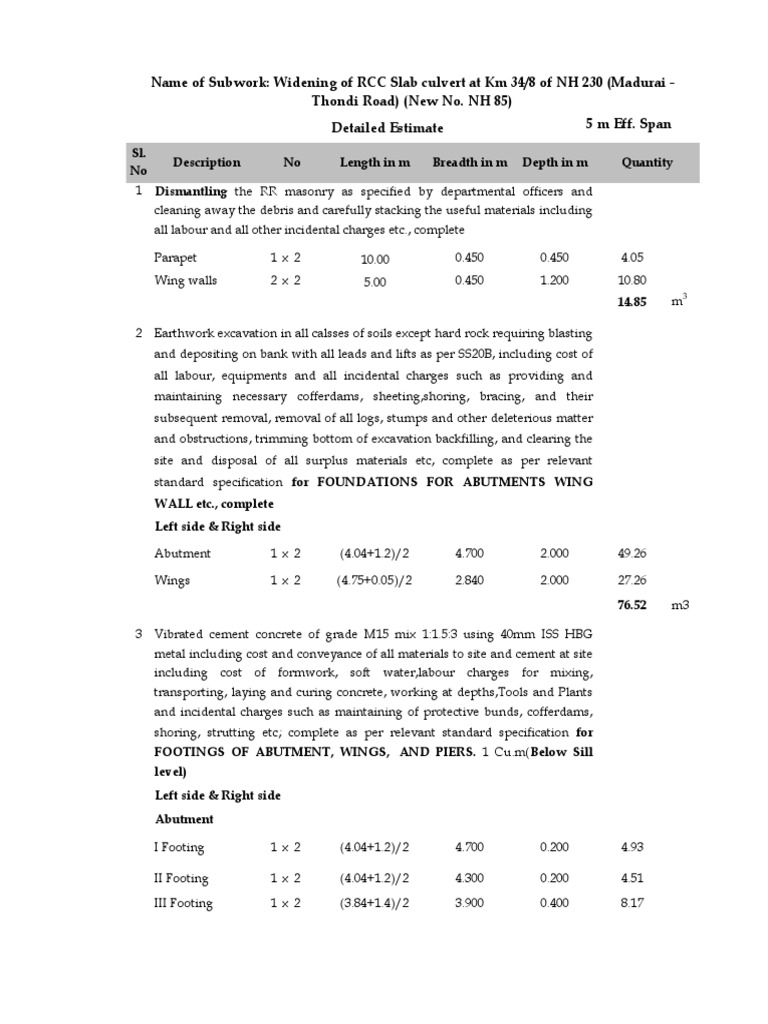 Name of Subwork: Widening of RCC Slab Culvert at KM 34/8 of NH 230 ...