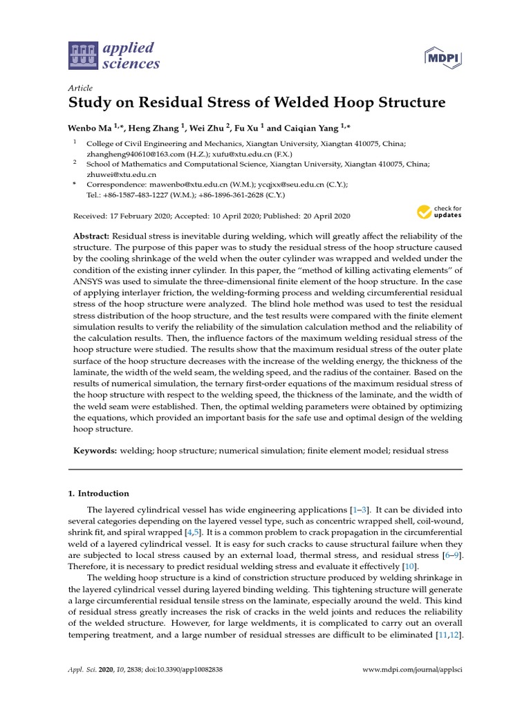 Applied Sciences: Study On Residual Stress of Welded Hoop Structure ...