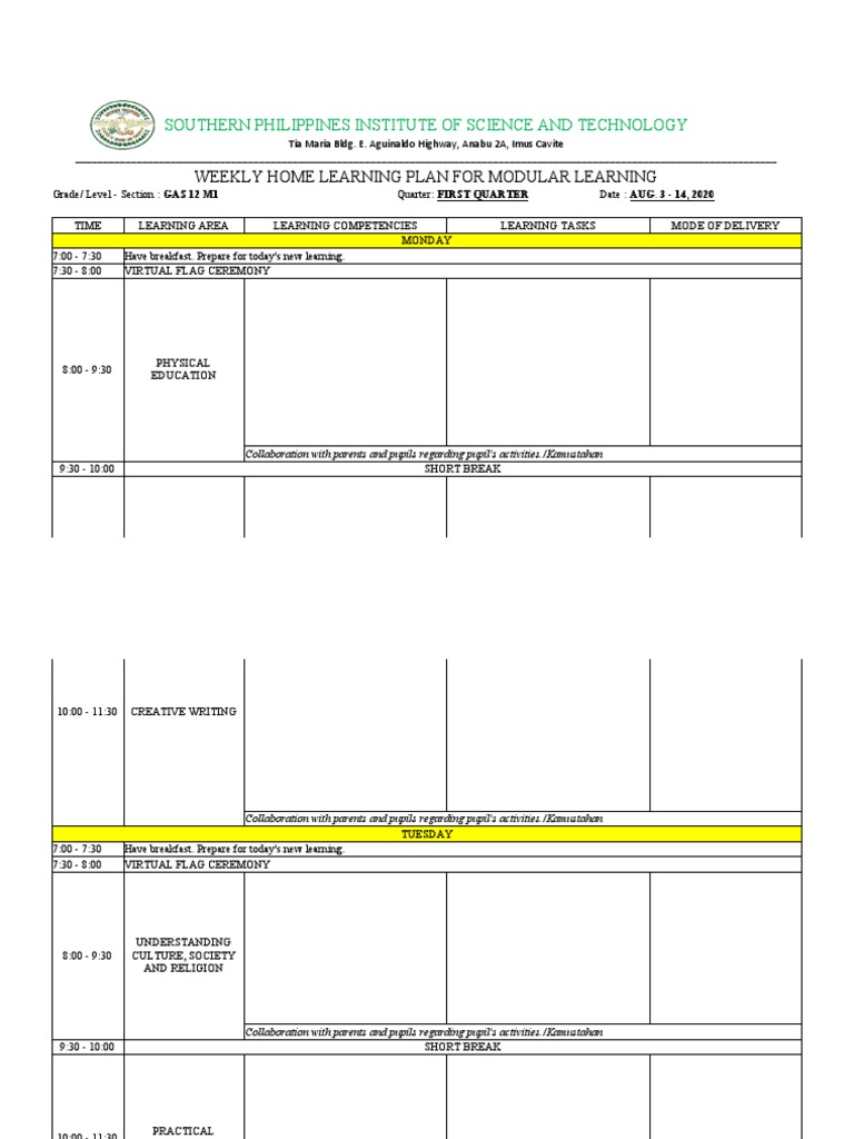 Southern Philippines Institute of Science and Technology: Weekly Home ...