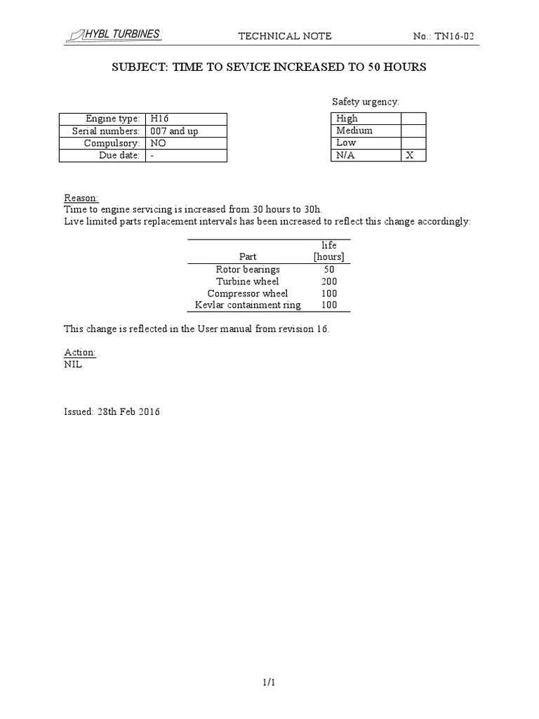 Engine Service Time Extended to 50 Hours | PDF