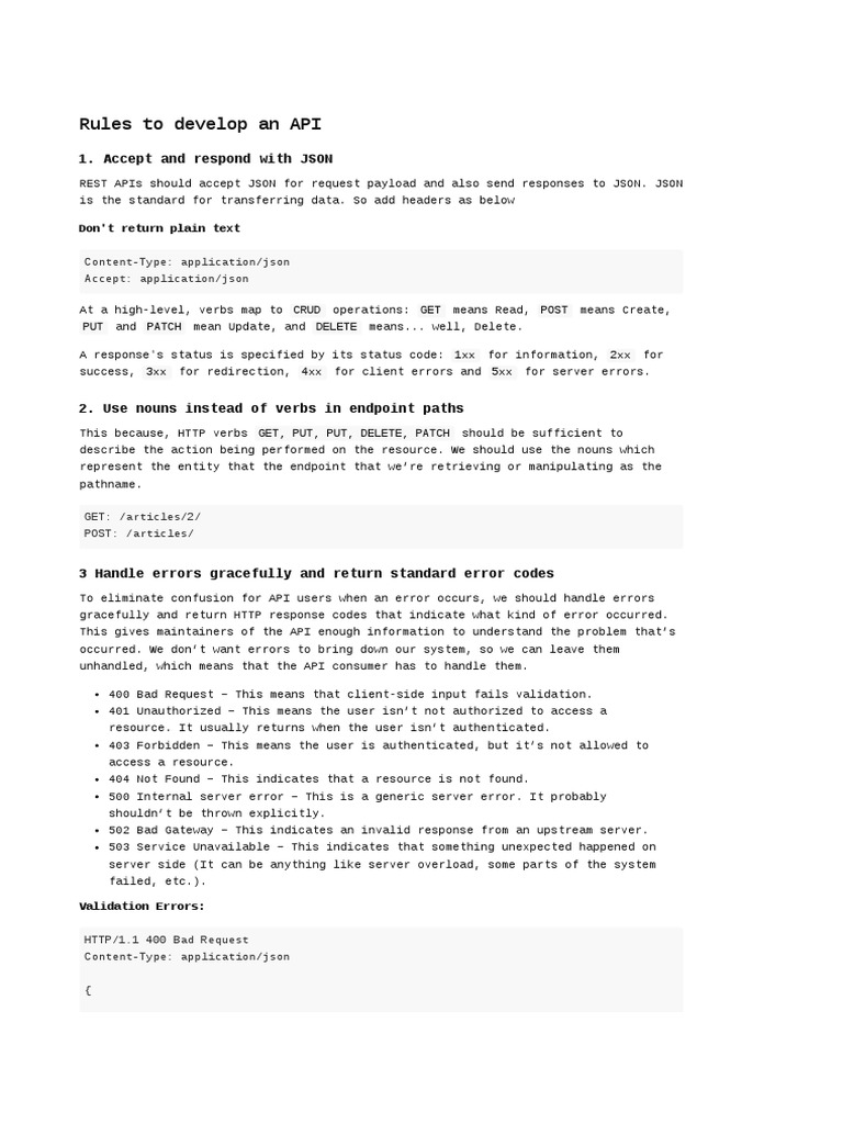 Rules To Develop An API: 1. Accept and Respond With JSON | PDF | Hypertext Transfer Protocol | Json