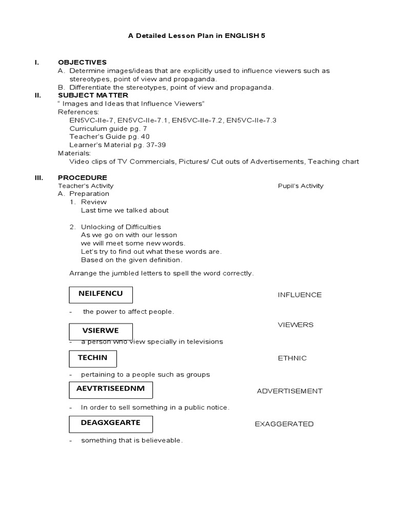 Lesson Plan For Demo 2 | PDF | Lesson Plan | Stereotypes
