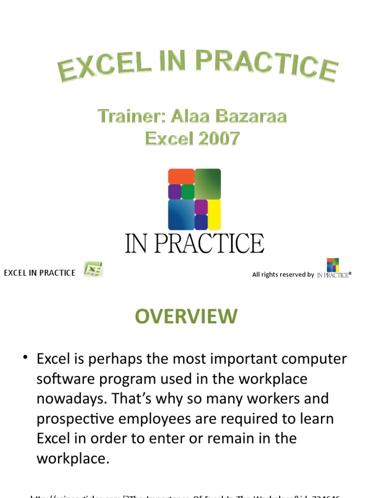 Excel in Practice: All Rights Reserved by ® | PDF | Microsoft Excel ...