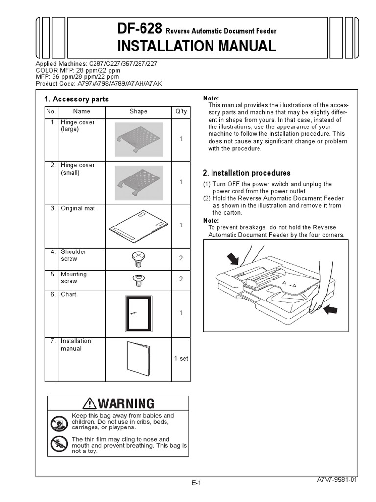 DF-628 Installation Manual: 1. Accessory Parts | PDF | Ac Power Plugs And Sockets | Equipment