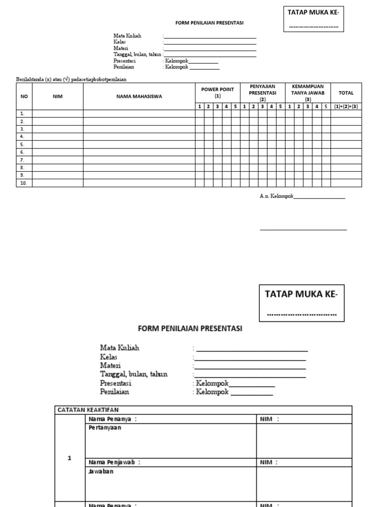 Form Acara Penilaian Presentasi | PDF