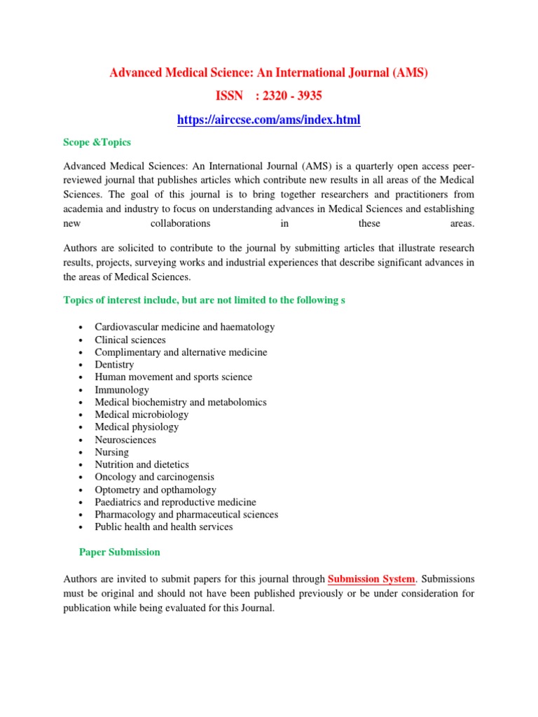 Advanced Medical Science: An International Journal (AMS) | PDF