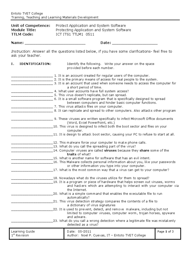 Unit of Competence: Module Title: TTLM Code: Name: - Date | PDF | Computer Virus | Malware