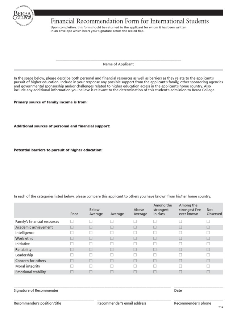 International Financial Recommendation Form | PDF | Cognition ...