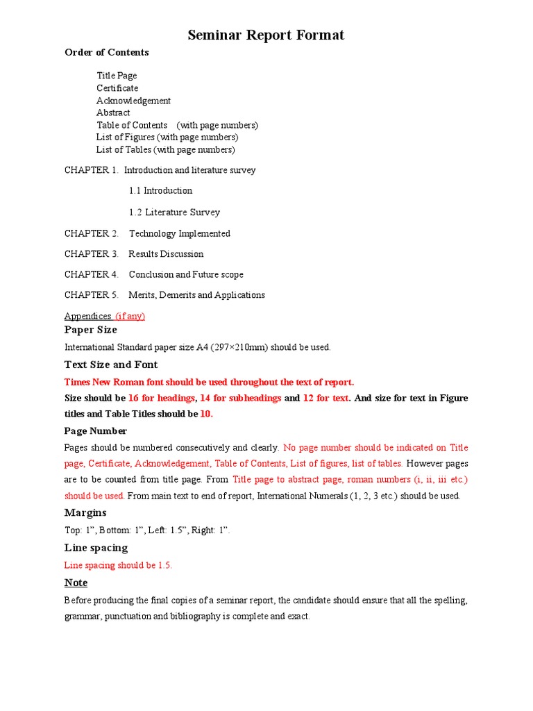 Seminar Report Format: Order of Contents | PDF