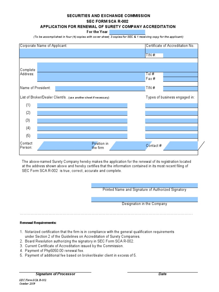 Securities and Exchange Commission Sec Form Sca R-002 Application For ...