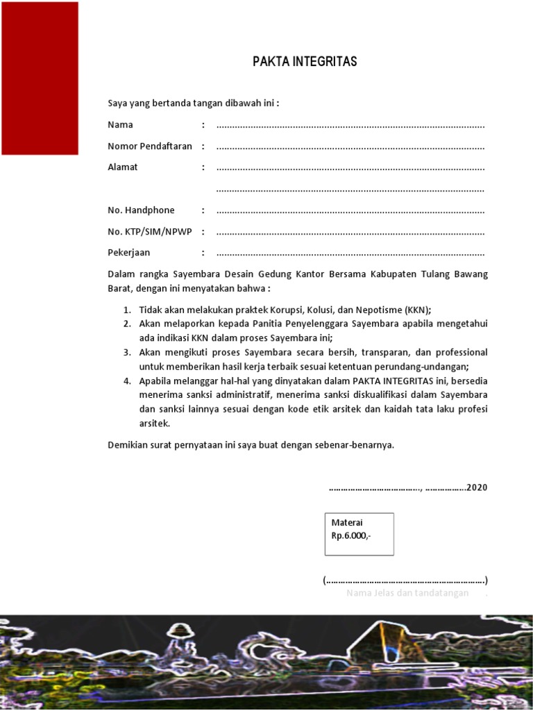 Form. Pakta Integritas Sayembara TUBABA | PDF | Hukum