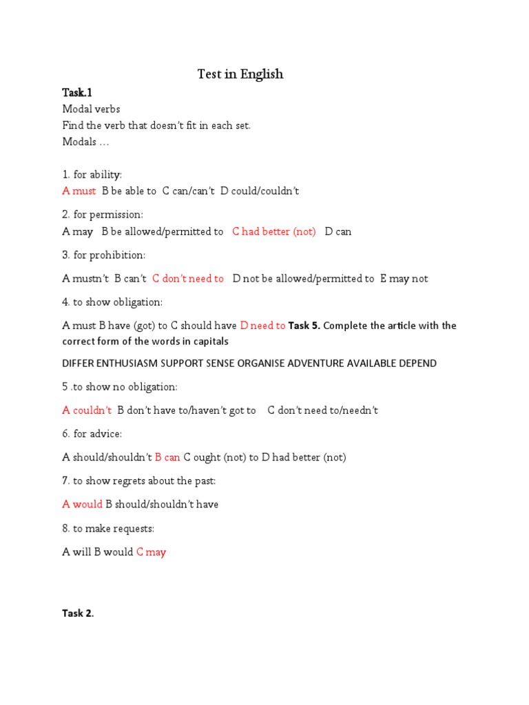 English Test Answer | PDF