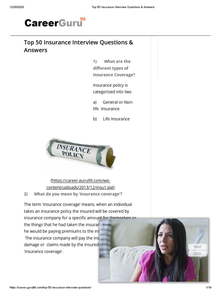 Top 50 Insurance Interview Questions & Answers PDF | Download Free PDF ...