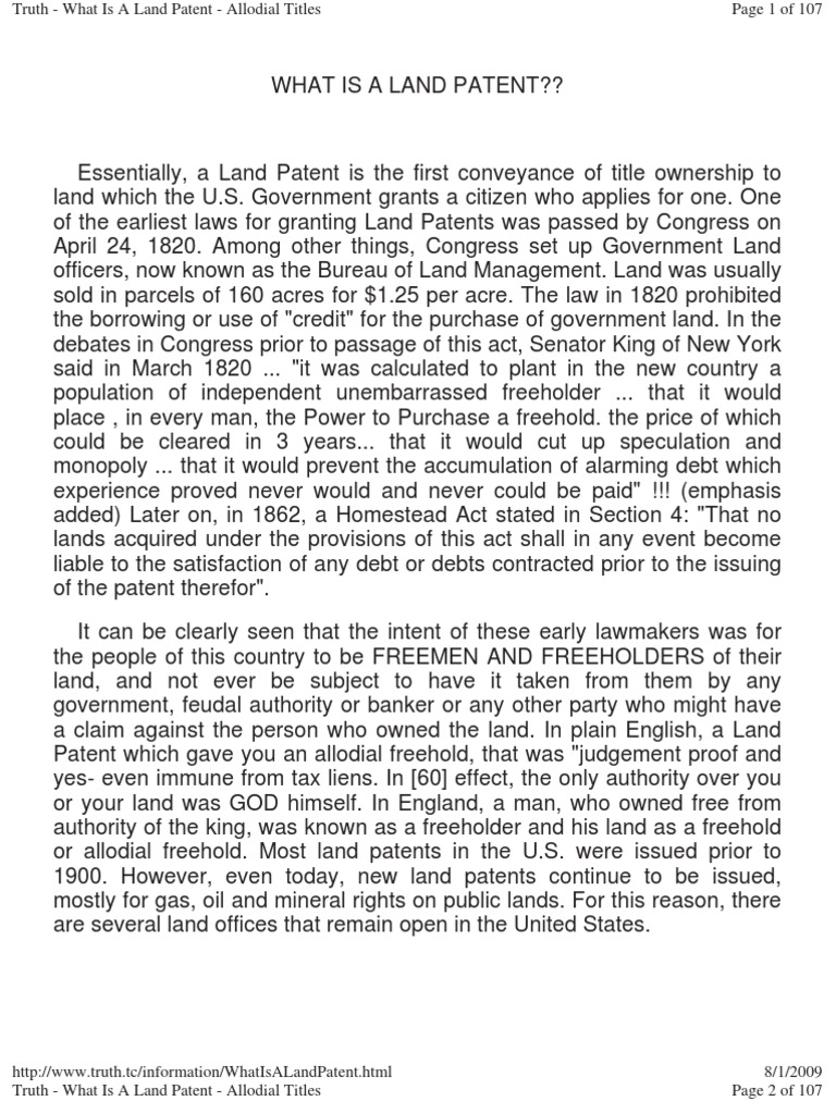 What Is A Land Patent | PDF | Mortgage Law | Title (Property)