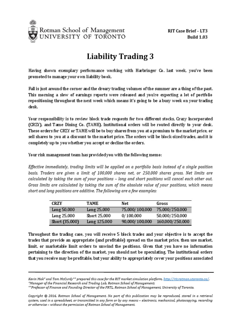 RIT - Case Brief - LT3 - Dynamic Order Arrival | PDF | Order (Exchange) | Market Liquidity