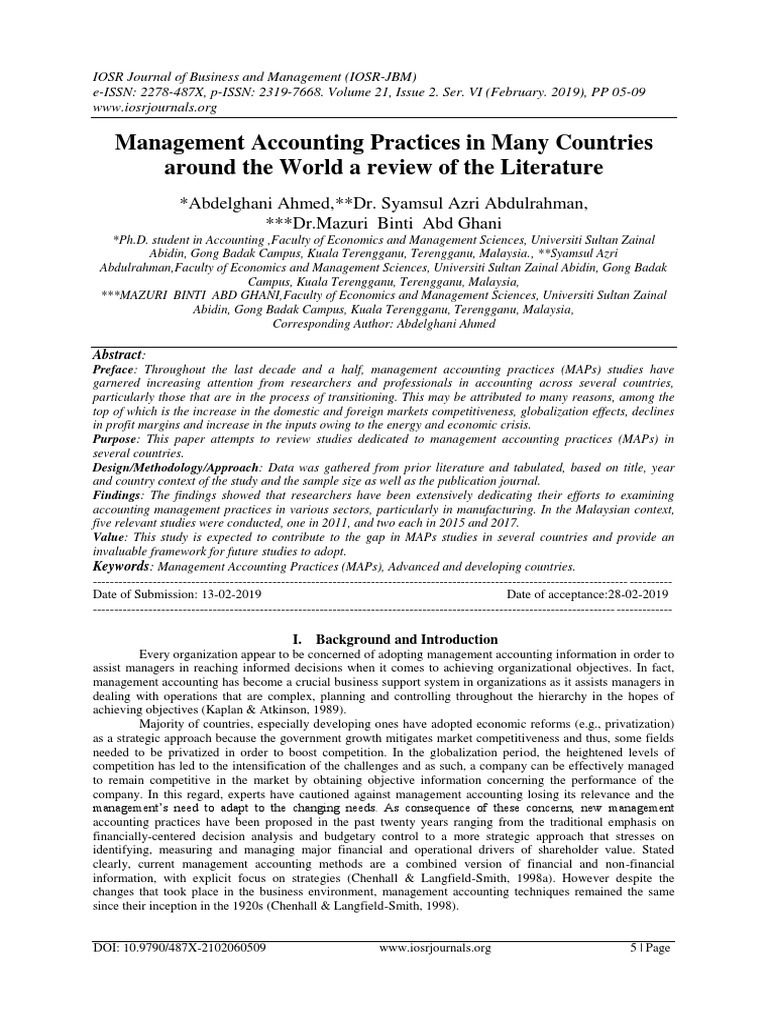 Management Accounting Practices in Many Countries Around The World A ...