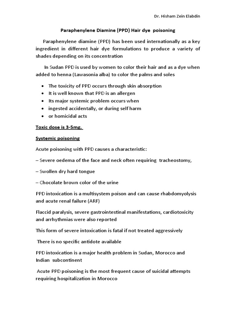 Paraphenylene Diamine (PPD) Hair Dye Poisoning: Dr. Hisham Zein Elabdin ...