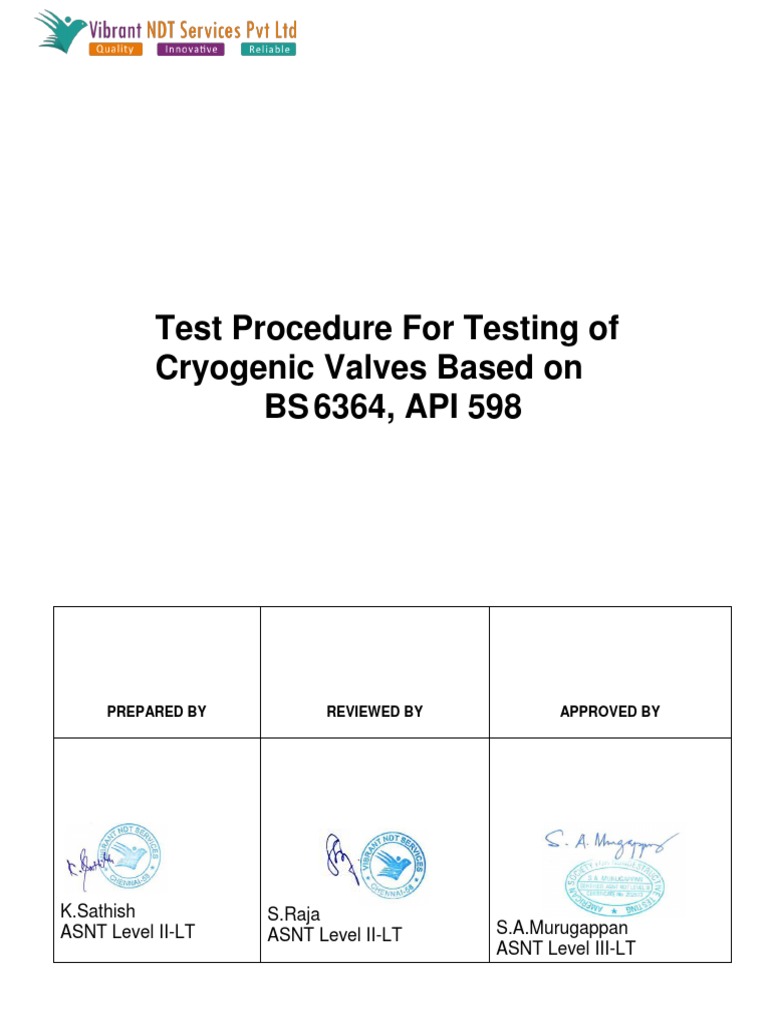 Test Procedure For Testing of Cryogenic Valves Based On BS 6364, API ...