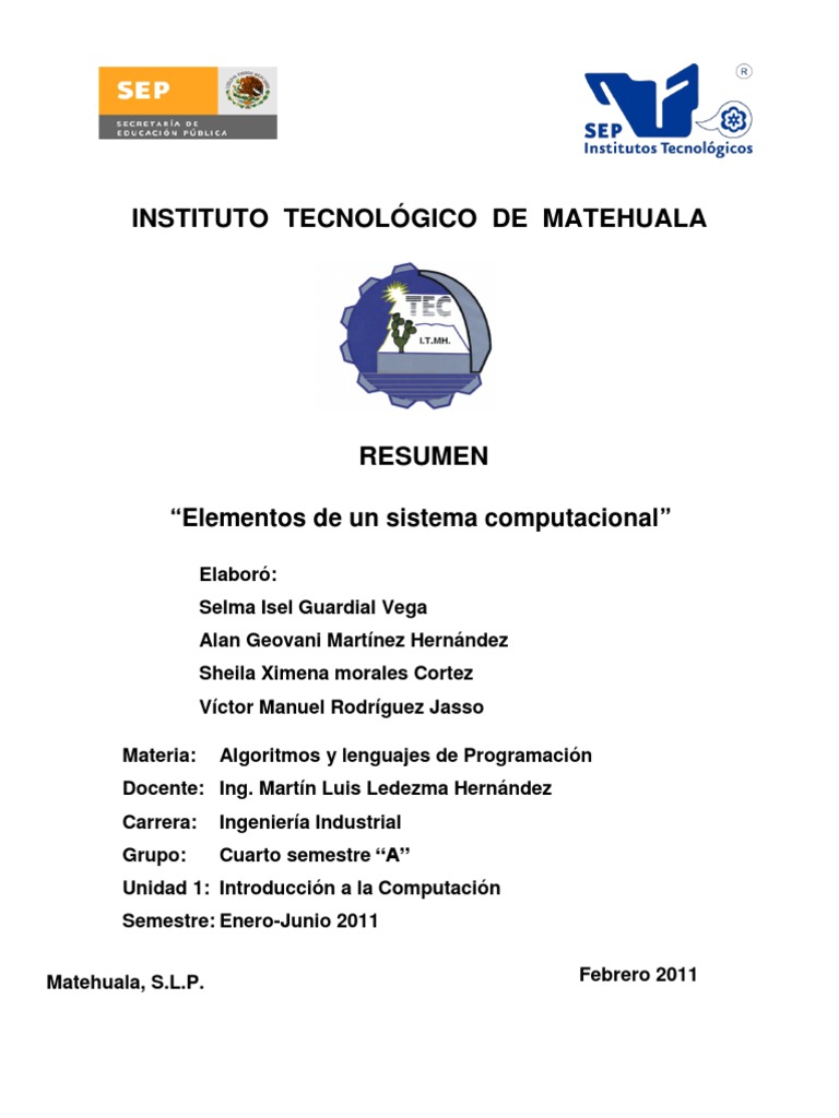PORTADA ALGORITMOS y Resumen | Descargar gratis PDF | Hardware de la computadora | Programa de ...