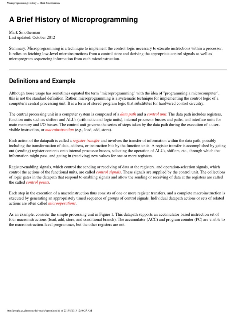 A Brief History of Microprogramming | PDF | Central Processing Unit ... A Brief History of Microprogramming | PDF | Central Processing Unit ...