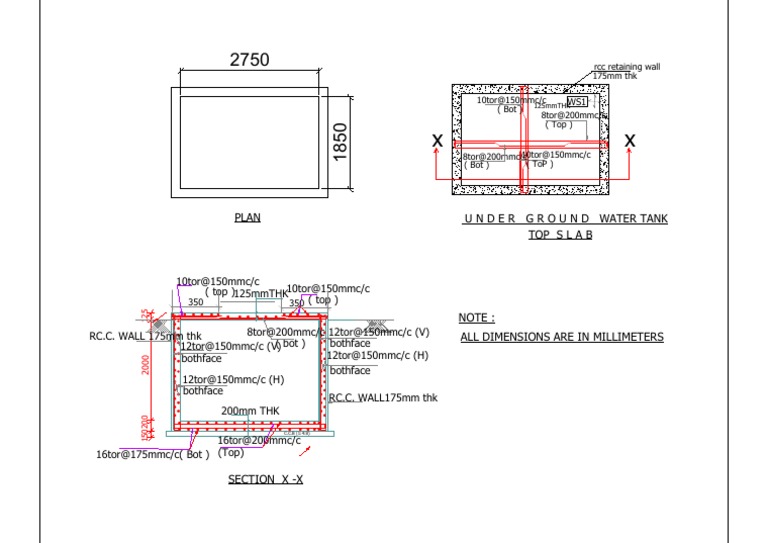 Under Ground Watertank Top Slab Plan: RCC Retaining Wall 175mm THK ...