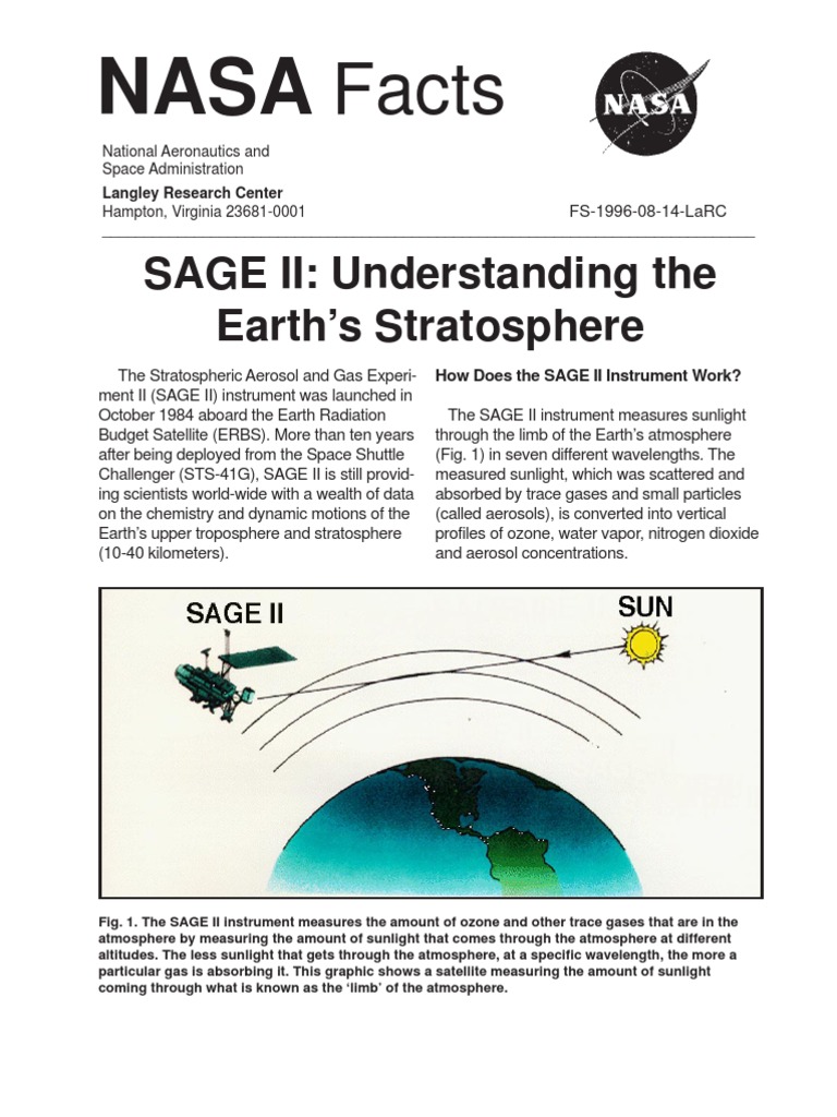 NASA Facts SAGE II Understanding The Earth's Stratosphere | PDF