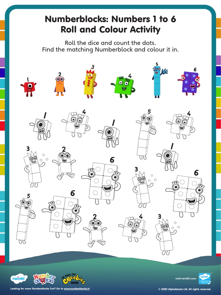 Numberblocks: Numbers 1 To 6 Roll and Colour Activity | PDF