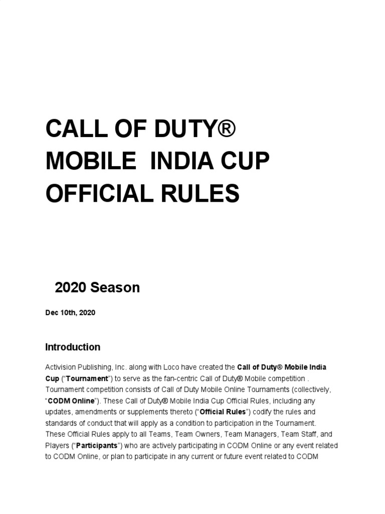 Call of Duty® Mobile India Cup Official Rules: 2020 Season | PDF | Tort ...