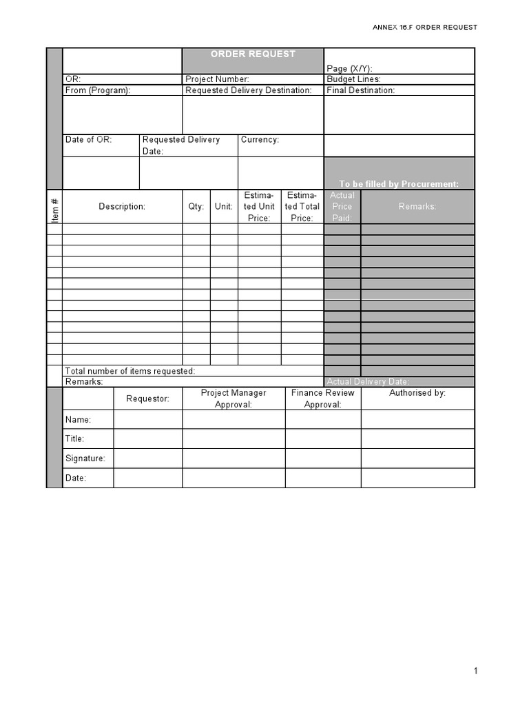 Order Request: To Be Filled by Procurement | Download Free PDF ...