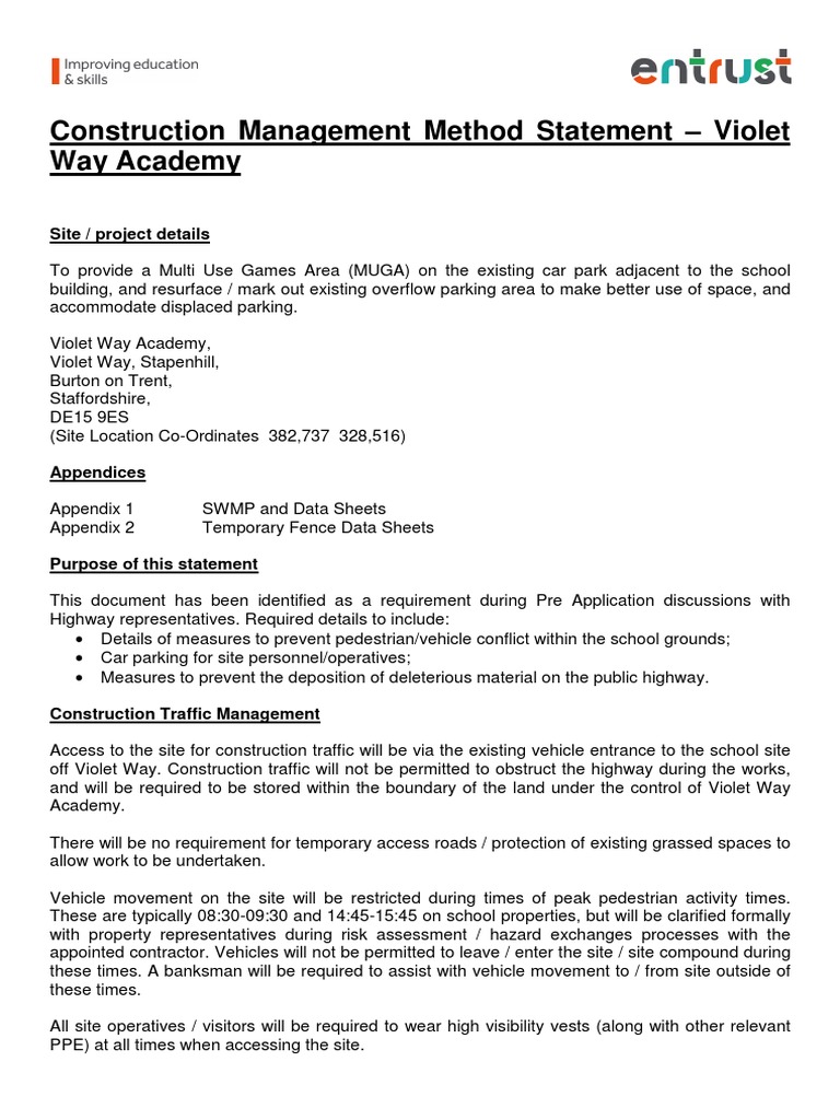 Construction Management Method Statement for the Development of a Multi ...