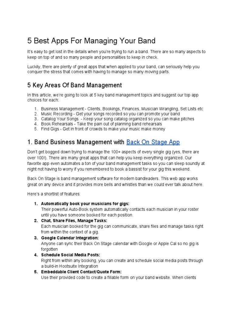 Apps for Band Management | PDF | Garage Band | Computing