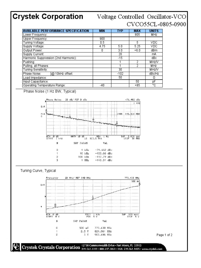 Crystek Corporation: Voltage Controlled Oscillator-VCO CVCO55CL-0805-0900 | PDF | Computer ...