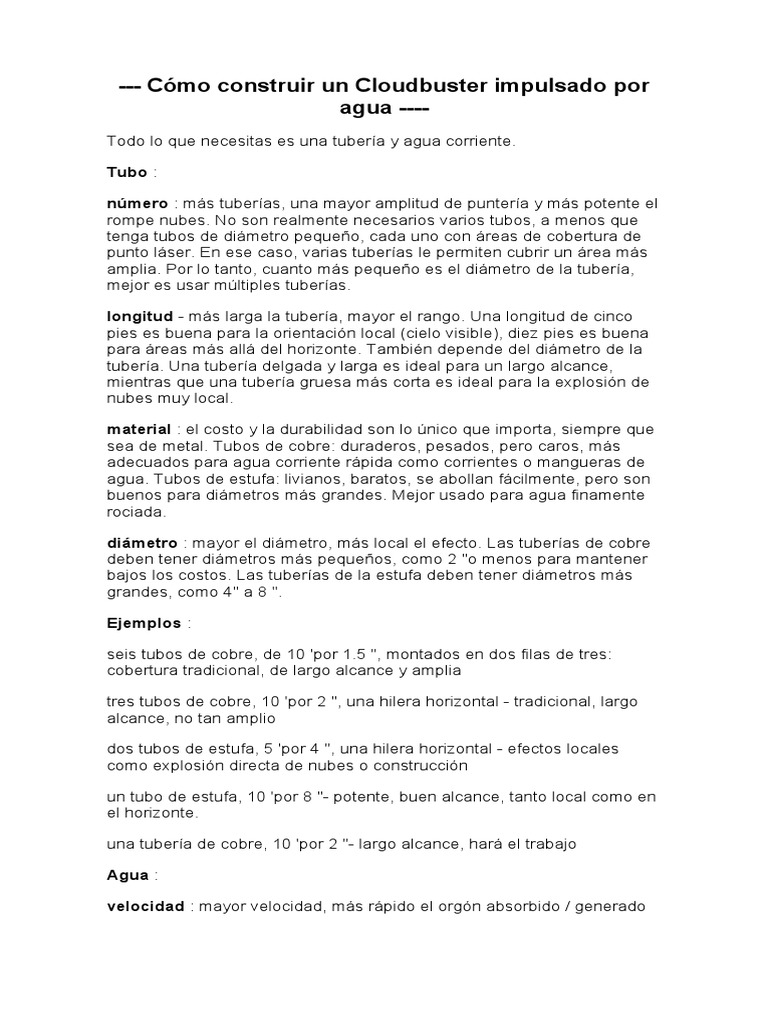 Cómo Construir Un Cloudbuster Impulsado Por Agua | PDF | Clima | Nube