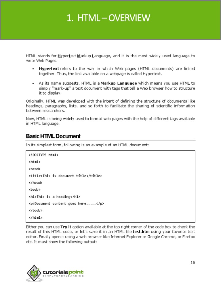 HTML - Overview | PDF | Html Element | Html