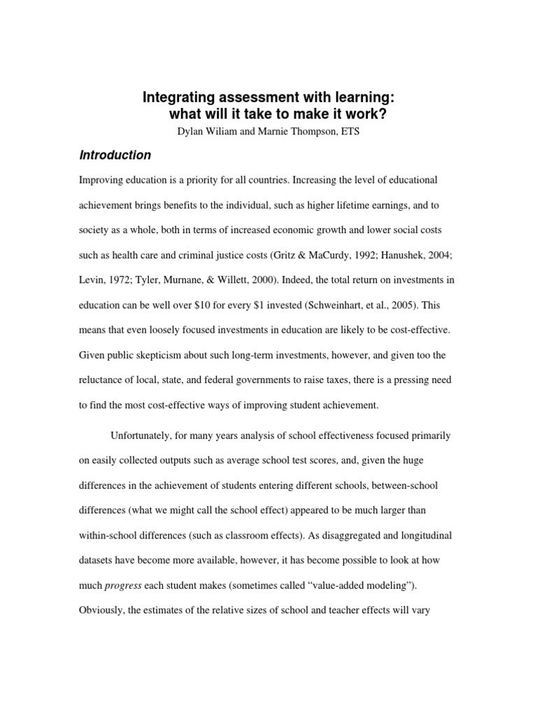 Integrating Assessment With Learning: What Will It Take To Make It Work ...