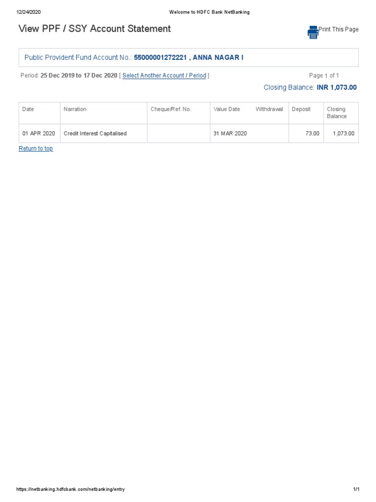 View PPF / SSY Account Statement: Public Provident Fund Account No ...