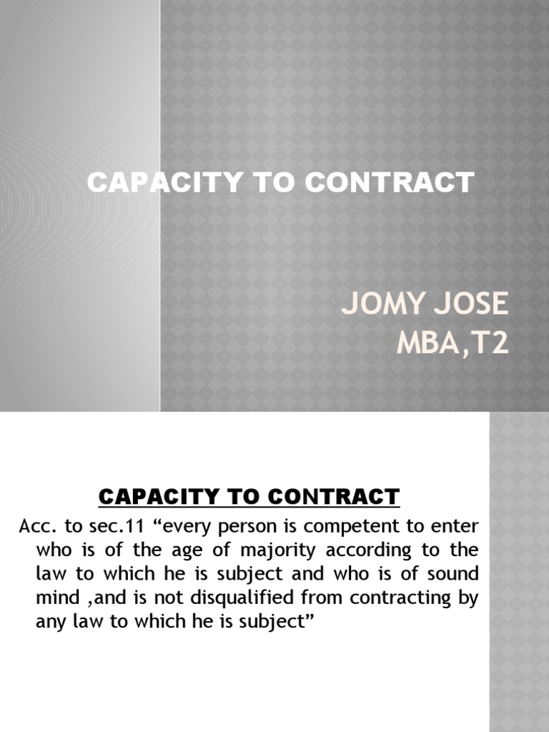 Capacity To Contract: Jomy Jose MBA, T2 | PDF
