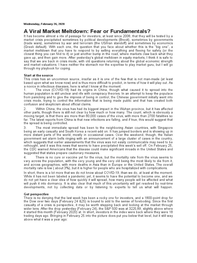 Covid-19 - Fear of Fundamentals - Blog - Damodaran | PDF | Risk ...