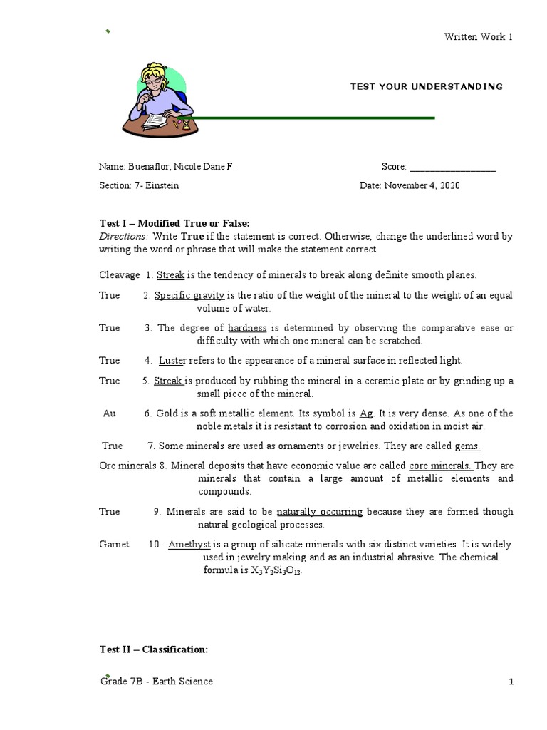 Test I - Modified True or False | PDF | Minerals | Chemical Substances