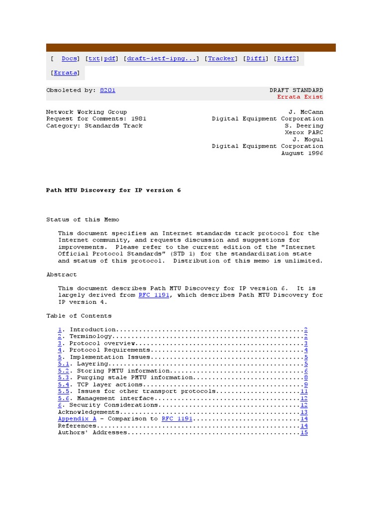 Docs TXT PDF Draft-Ietf-Ipng... Tracker Diff1 Diff2 Errata 8201 | PDF ...