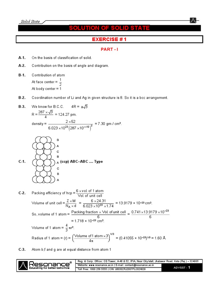 Solid State Exercise Solution | PDF | Ion | Crystal Structure